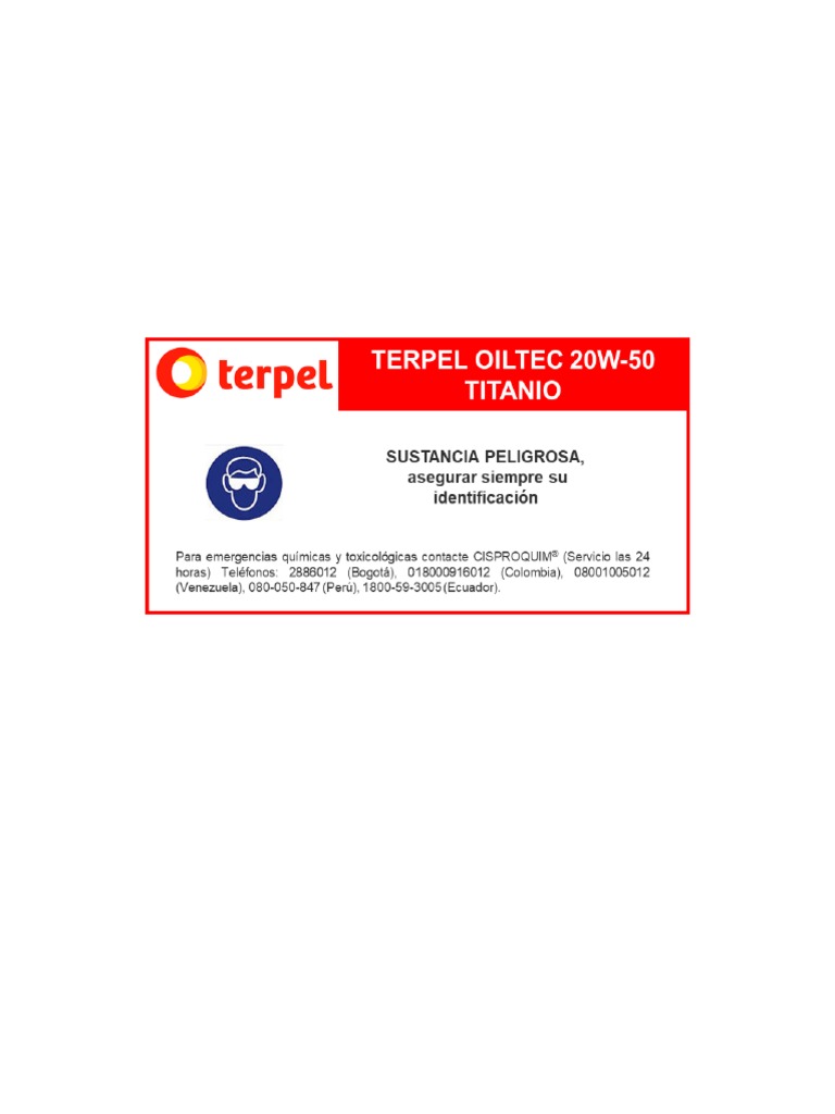 Terpel Oiltec 20w50 Titanio | PDF | Residuos | Petróleo