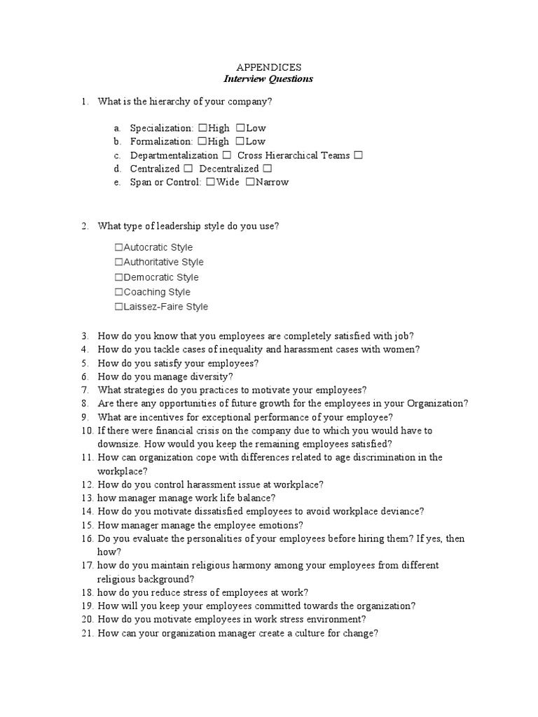 Interview Questions Appendices | PDF