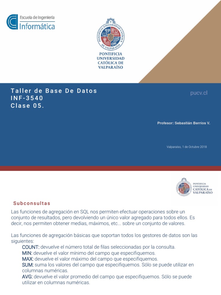 Clase - 05 Taller Base de Datos | PDF | SQL | Bases de datos
