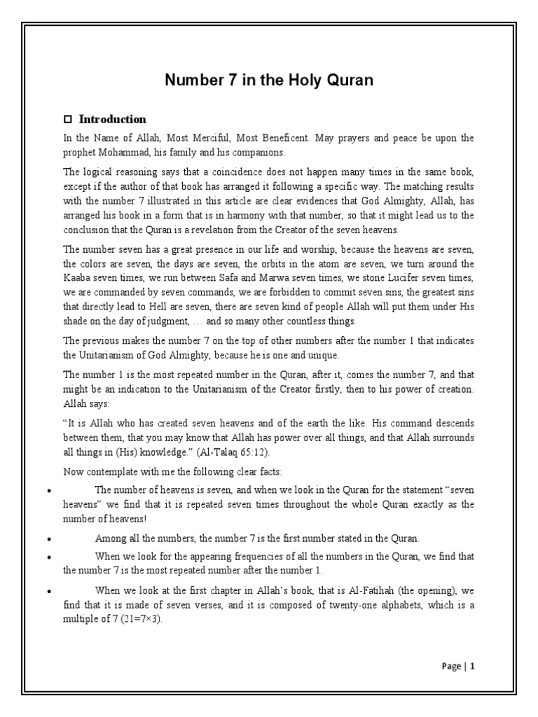Number 7 in The Holy Quran | PDF | Surah | God In Islam