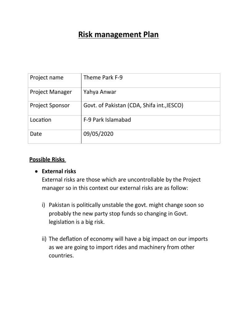 Risk Management Plan | PDF | Risk | Risk Management