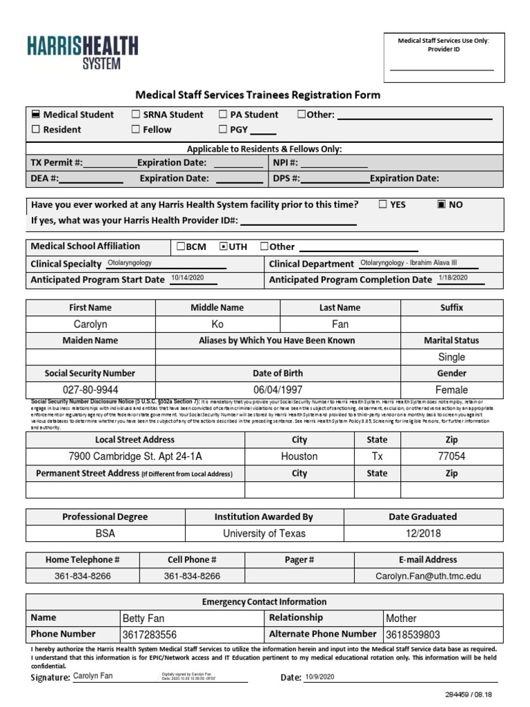 Medical Staff Services Registration Form | PDF | Pharmacy | Information ...
