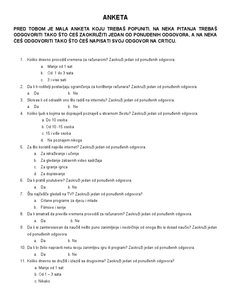 Pitanja Za Djecu | PDF