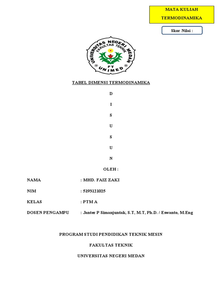 Tabel Dimensi Termodinamika (Mhd. Faiz Zaki) | PDF
