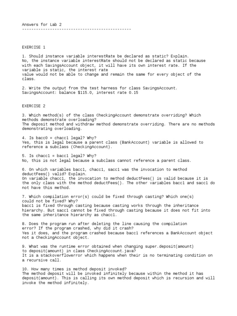 Answers Lab 2 Pdf Method Computer Programming Inheritance Object Oriented Programming