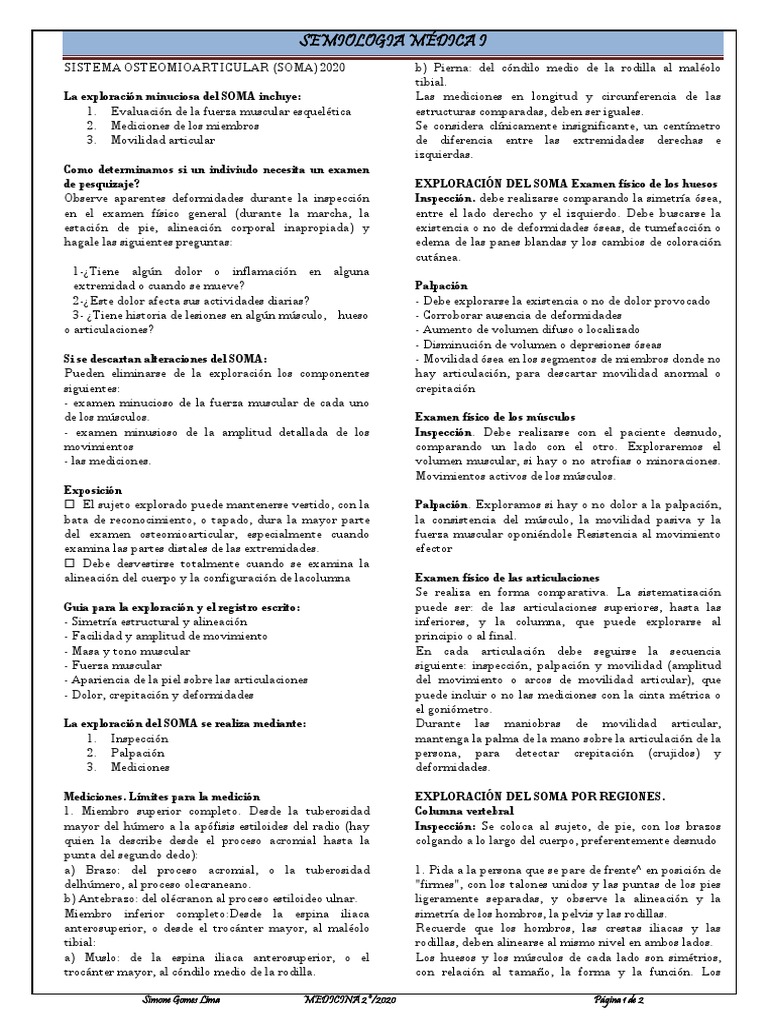 5 Clase Sistema Osteomioarticular Examen Soma | PDF | La columna vertebral | Hombro