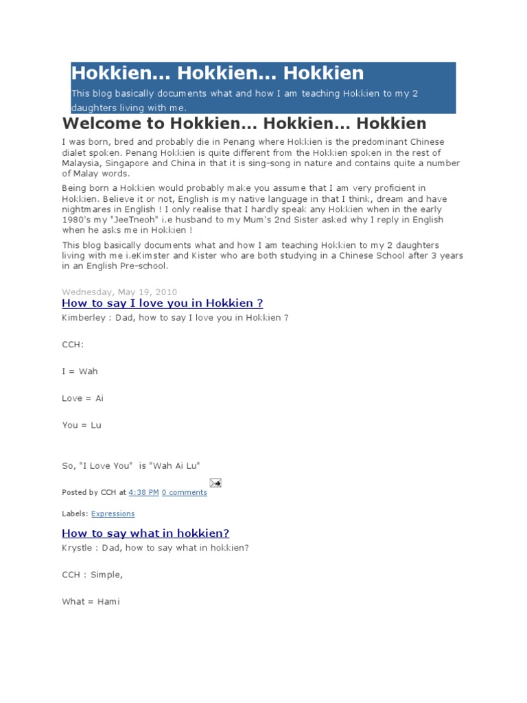 Hokkien | PDF | Languages Of Southeast Asia | Languages Of Singapore