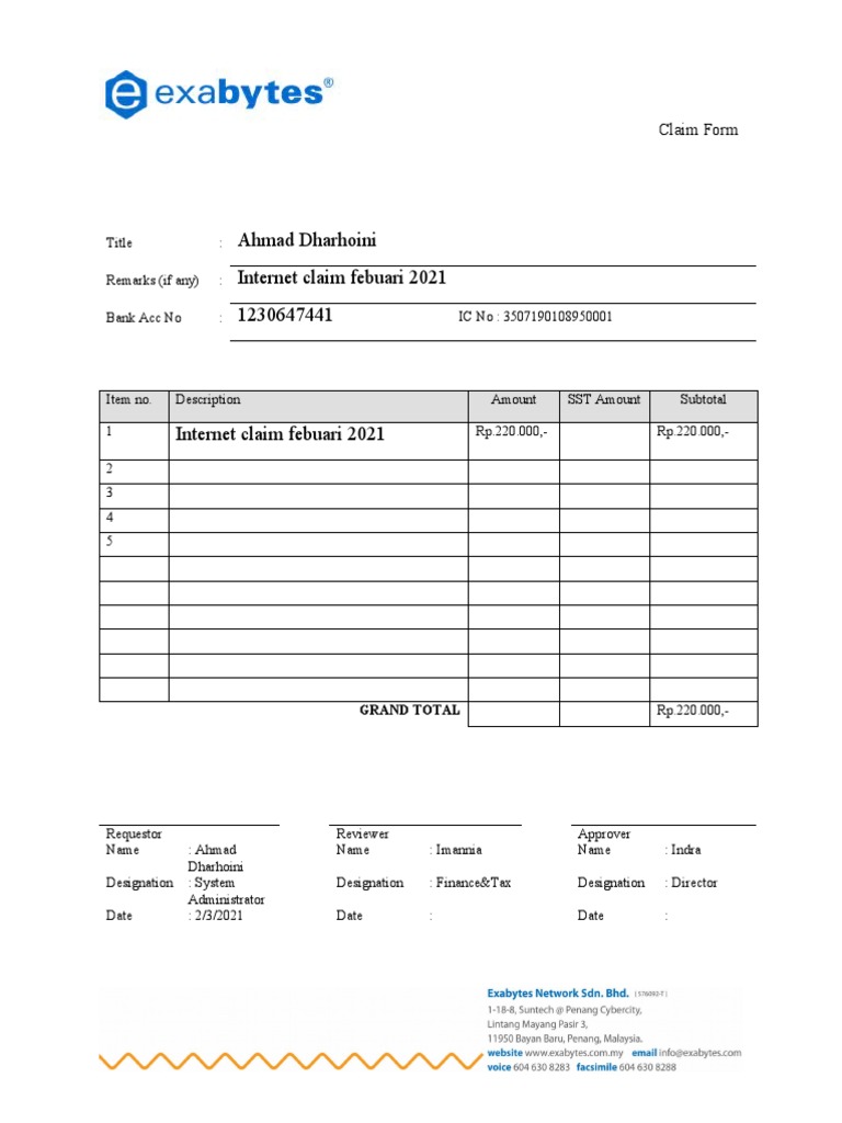 February 2021 Internet Claim Form | PDF | Finance & Money Management