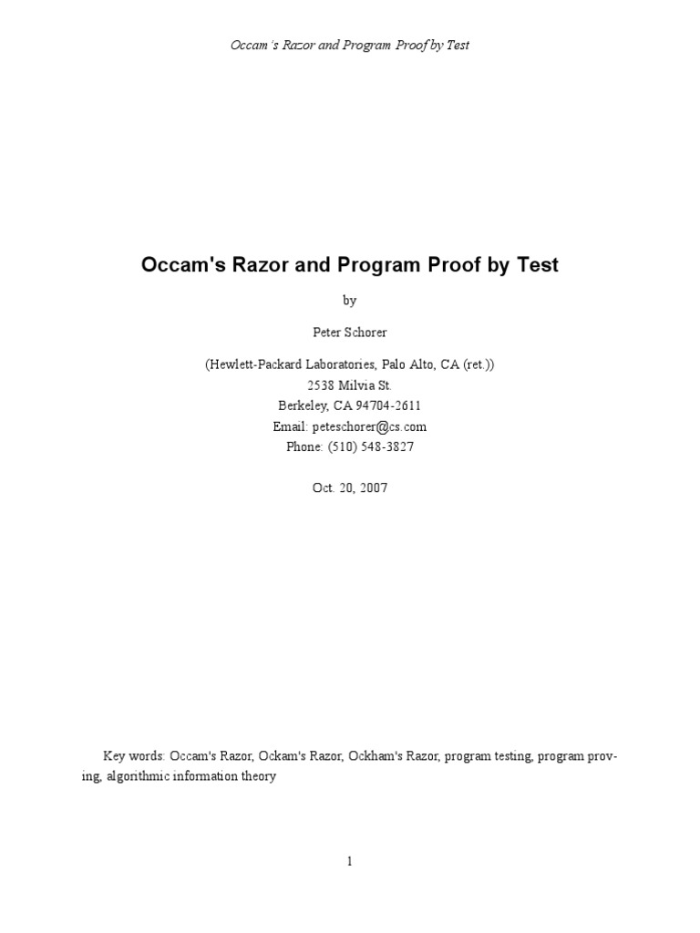 Occam's Razor and Program Proof by Test | PDF | Computer Program ...