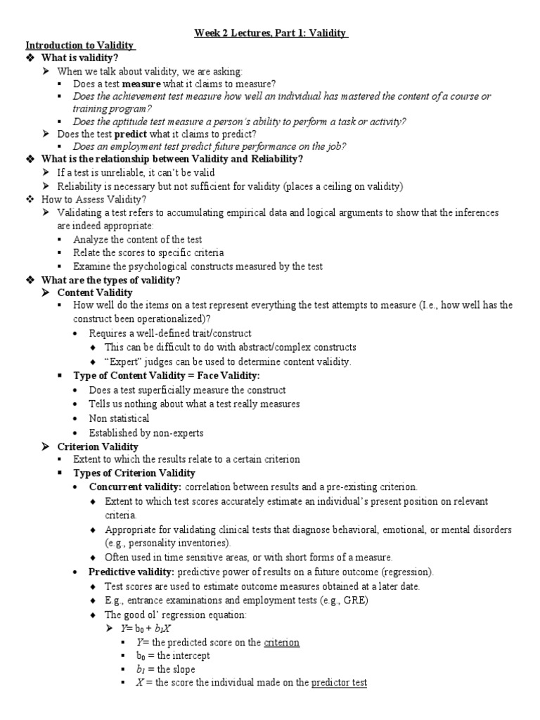 Week 2 Lectures | PDF | Wechsler Adult Intelligence Scale | Validity (Statistics)