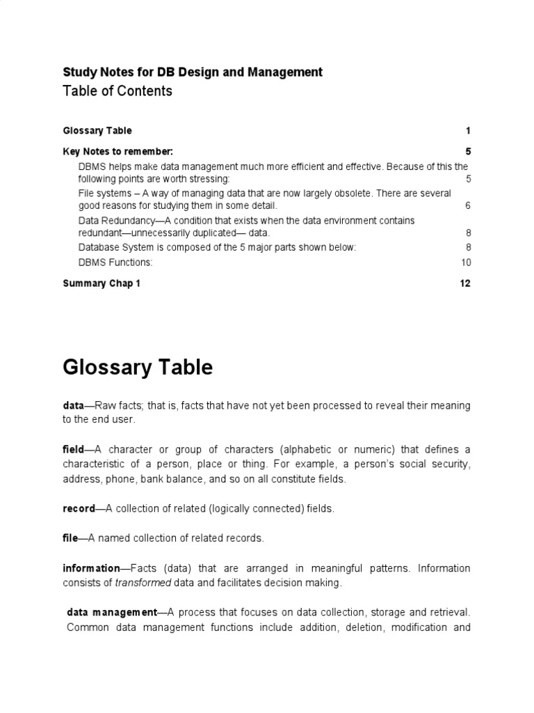 DB Design and Management Study Notes | PDF | Databases | Database Design