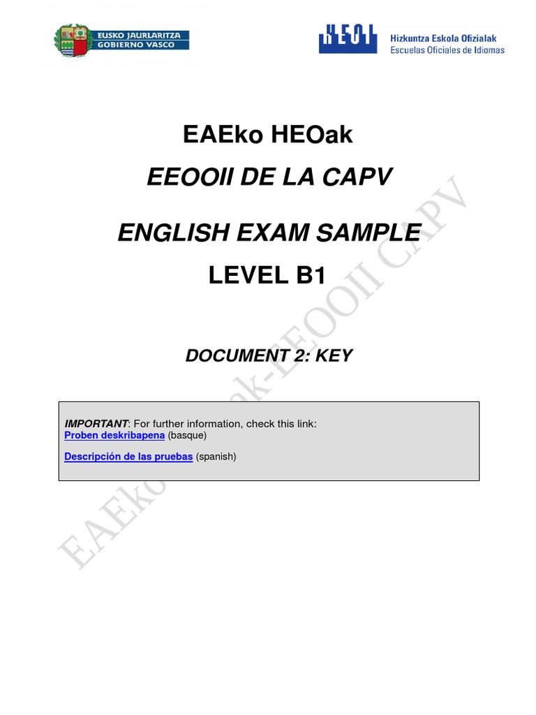 Eeooii de La Capv English Exam Sample: Eaeko Heoak | PDF