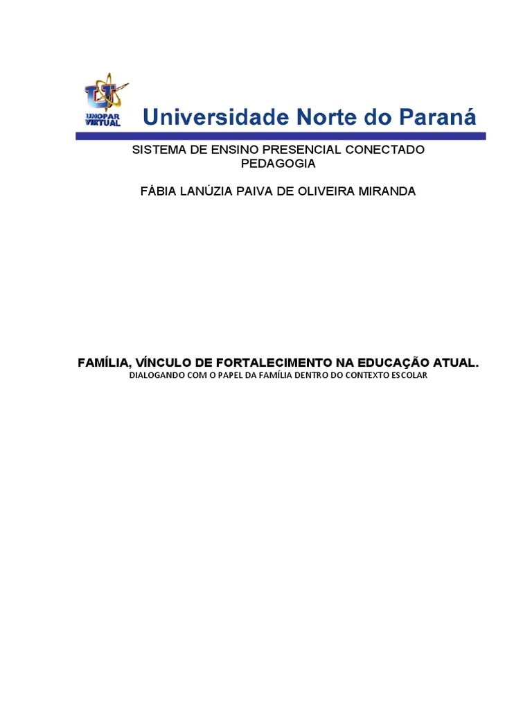 Projeto De Ensino Tcc Pedagogia Unopar 2015 Pdf Família