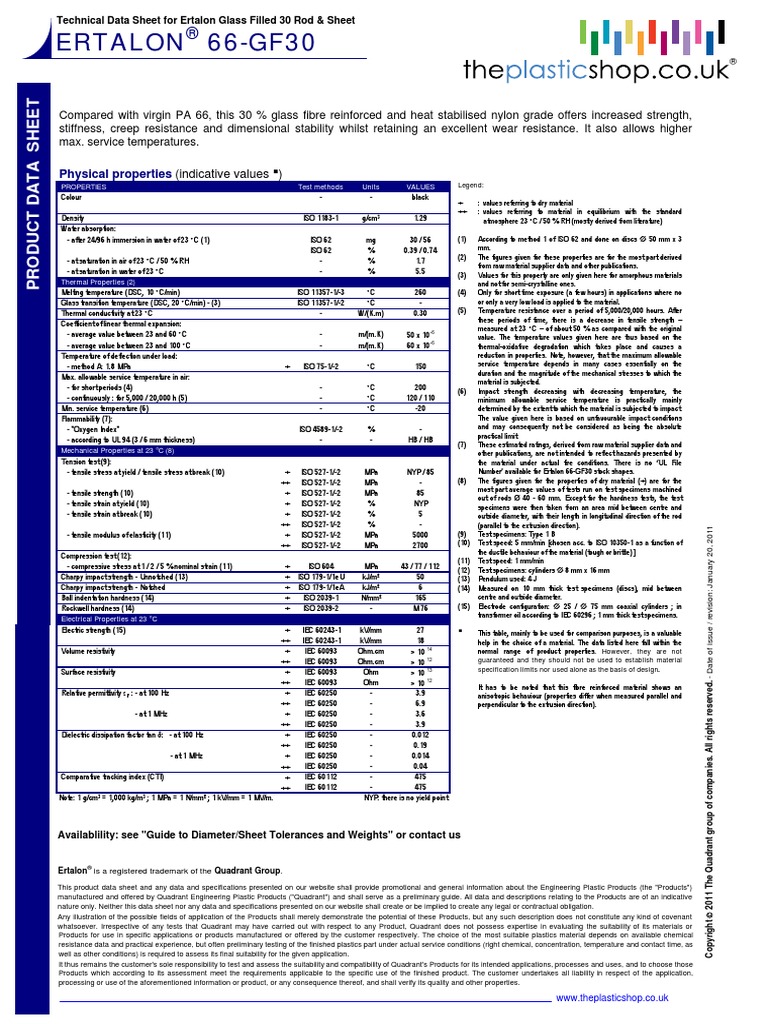 Glass Filled Nylon Technical Data Sheet | Download Free PDF | Strength ...