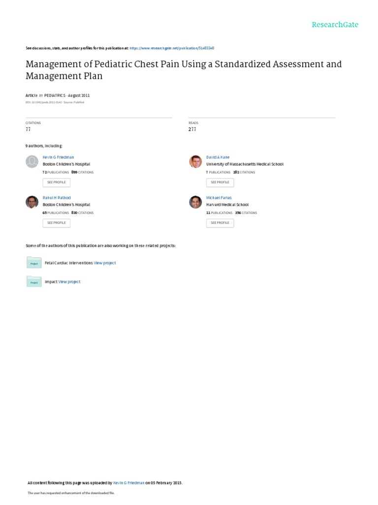 Management of Pediatric Chest Pain Using A Standardized Assessment and ...