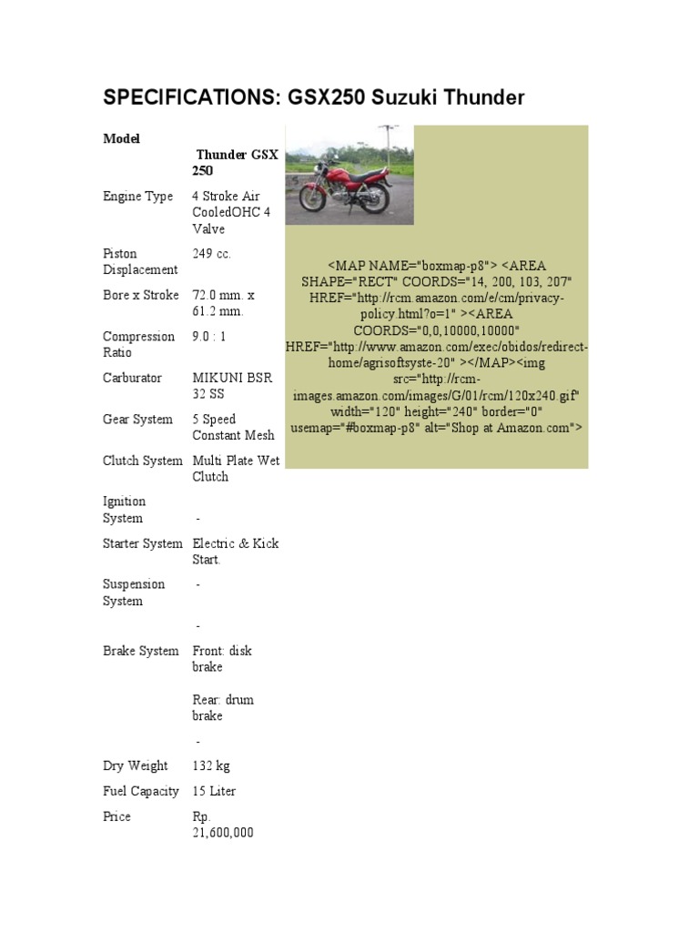 Suzuki Thunder 250 Specifications | PDF | Business