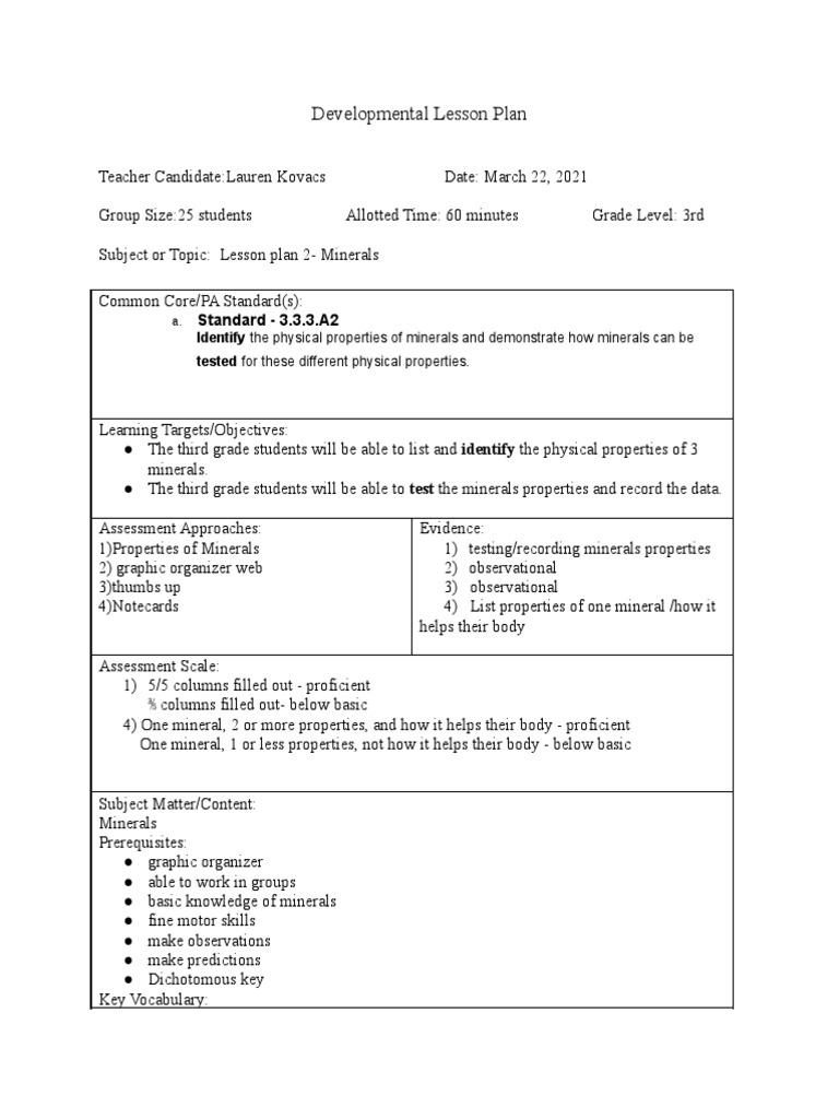 Minerals Lesson Plan | PDF | Minerals | Lesson Plan