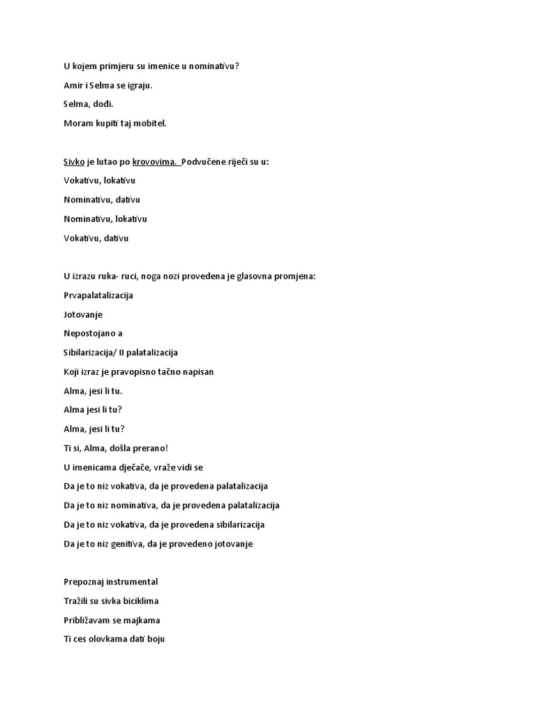 Padeži Pitanja Za Kviz | PDF