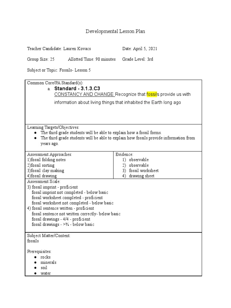 Fossil Lesson Plan | Download Free PDF | Rock (Geology) | Sedimentary Rock