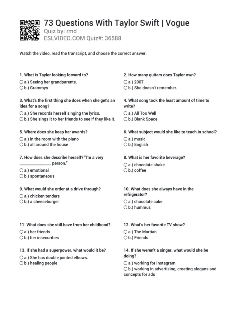 73 Questions With Taylor Swift - Vogue | PDF | Entertainment (General ...