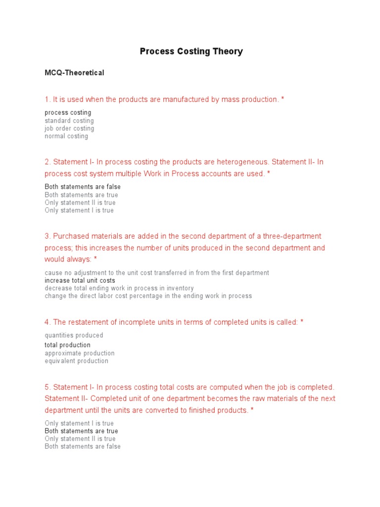 Process Costing Theory MCQ | PDF | Debits And Credits | Inventory
