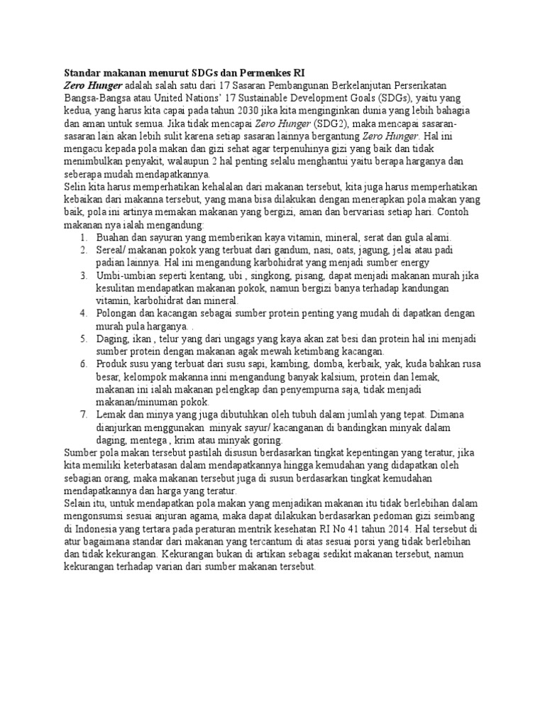 Standar Makanan Menurut SDGs Dan Permenkes RI | PDF | Kesehatan Holistik