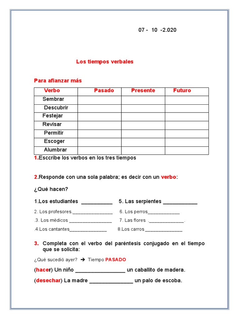 Castellano Repaso Tiempos Verbales | PDF