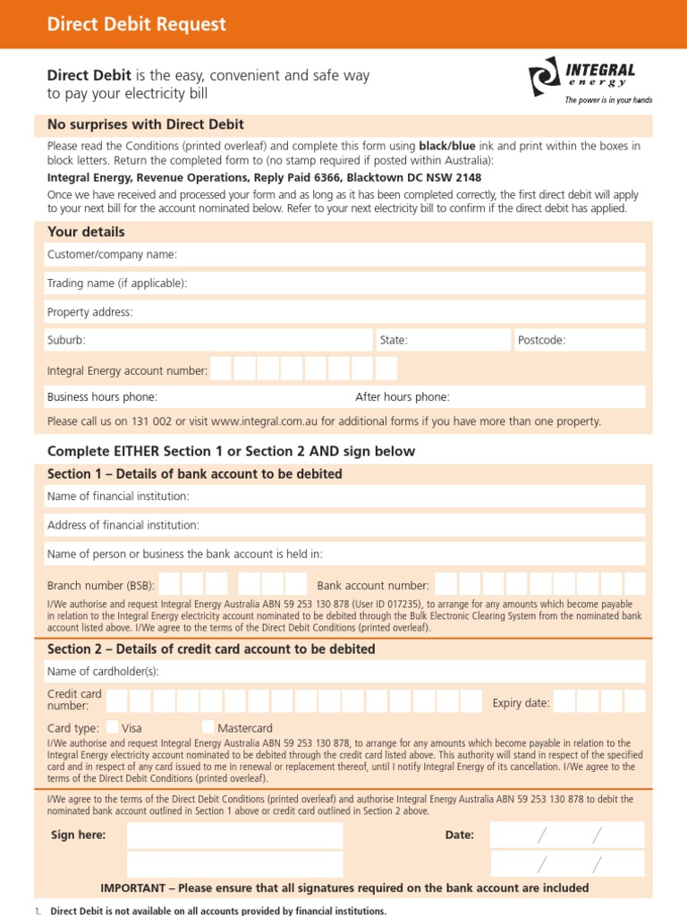 Direct Debit Form 200010-2259-A4 | PDF | Debit Card | Credit Card
