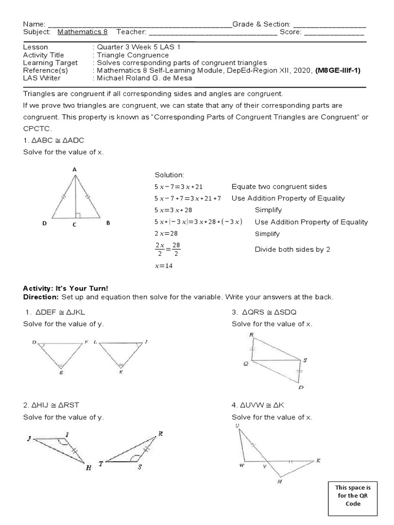 LAS Math8 Q3 Week5 LAS1 Final | PDF