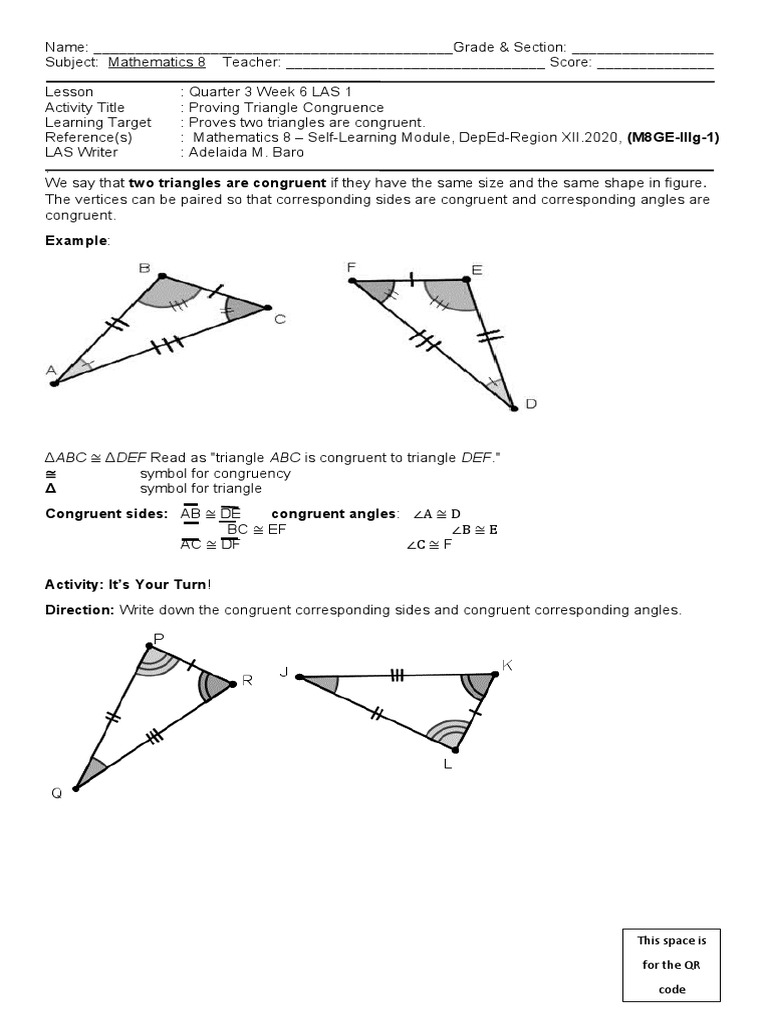 Proving Triangle Congruence in Math 8 | PDF
