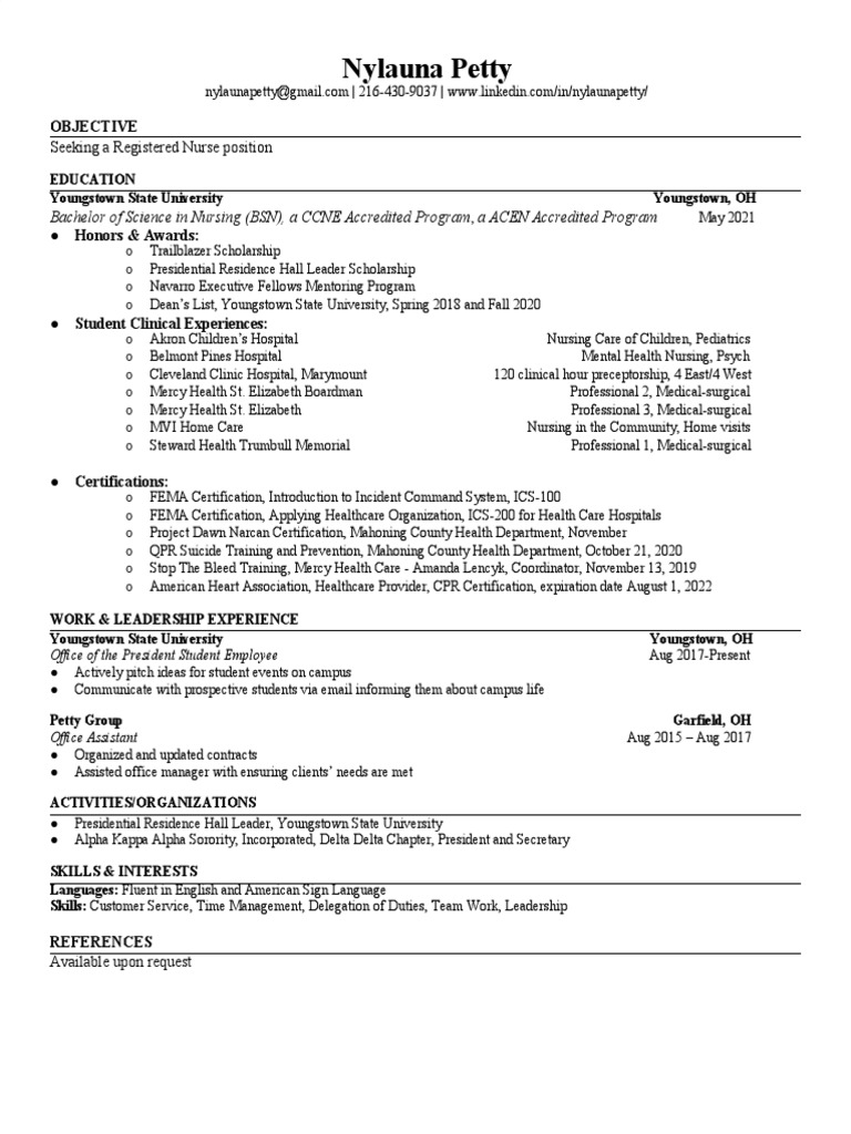 Nylauna Petty Resume - Example 2 | PDF | Youngstown | Nursing