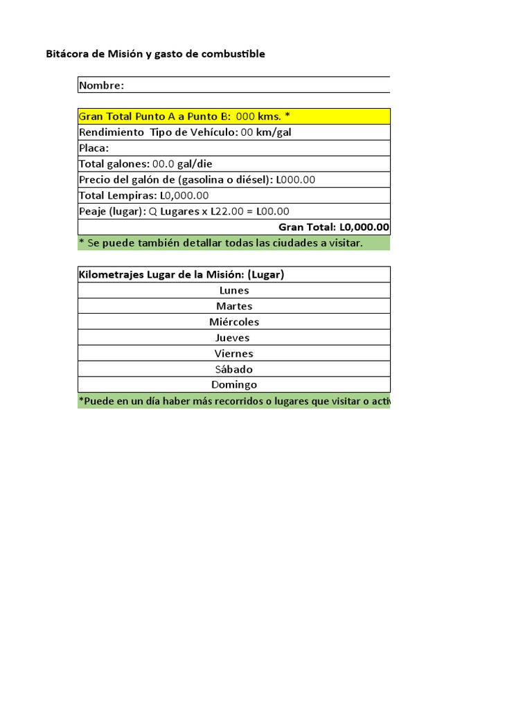 Bitácora Combustible | PDF