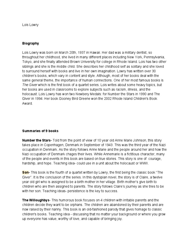 Author Study Project | PDF | The Giver