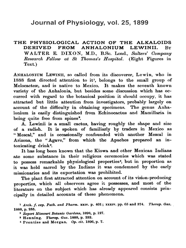 Dixon Physiological Action Anhalonium | PDF | Nature