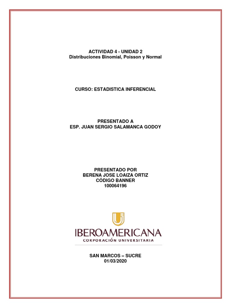 Actividad 4 - Taller Distribuciones Binomial, Poisson y Normal | PDF | Distribución normal ...