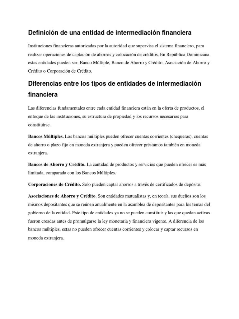 Definición de Una Entidad de Intermediación Financiera | PDF