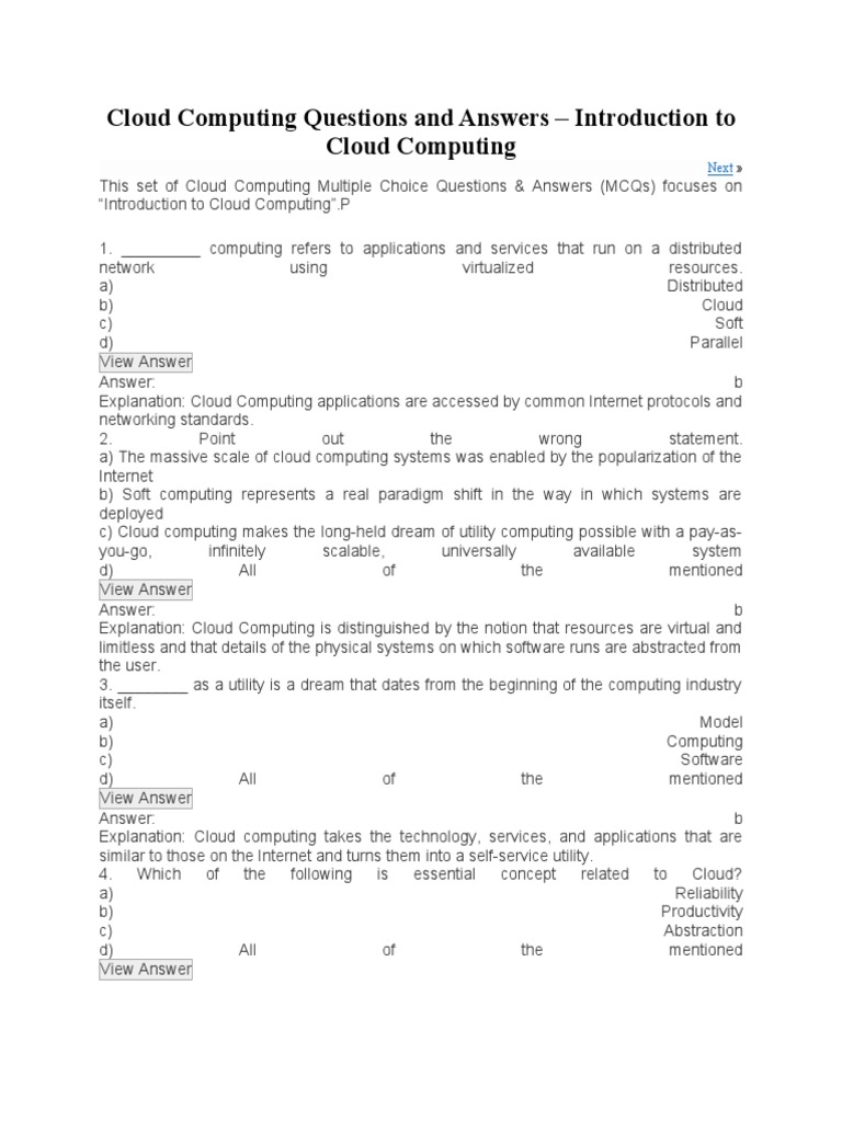 Cloud Computing Questions and Answers | PDF | Cloud Computing ...