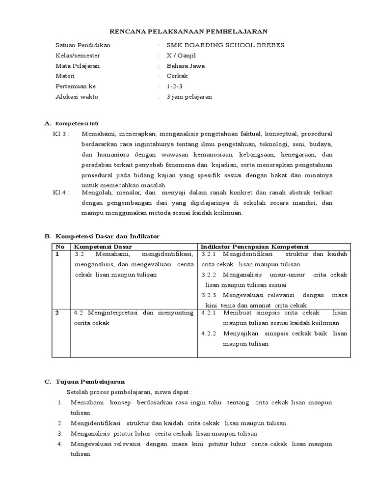 Pembelajaran Cerkak Bahasa Jawa SMK | PDF