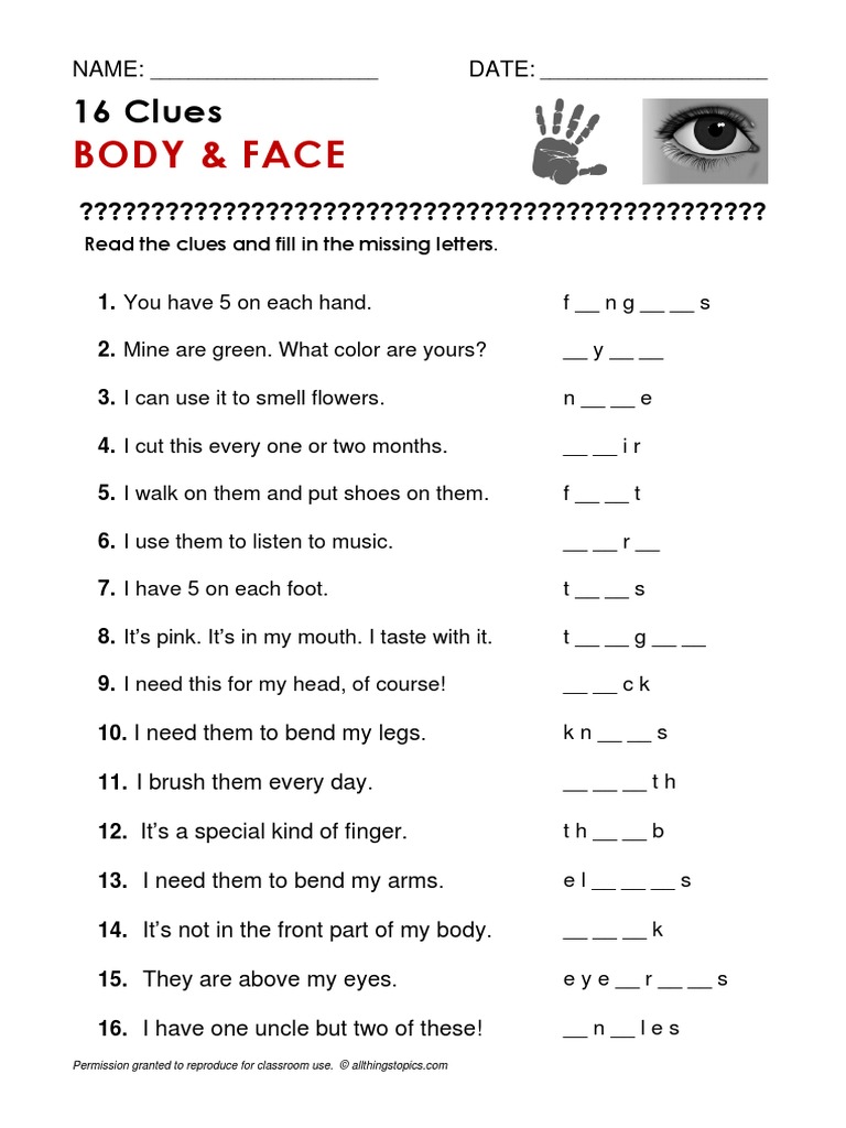 16 Clues Body and Face | PDF | Foot | Human Anatomy