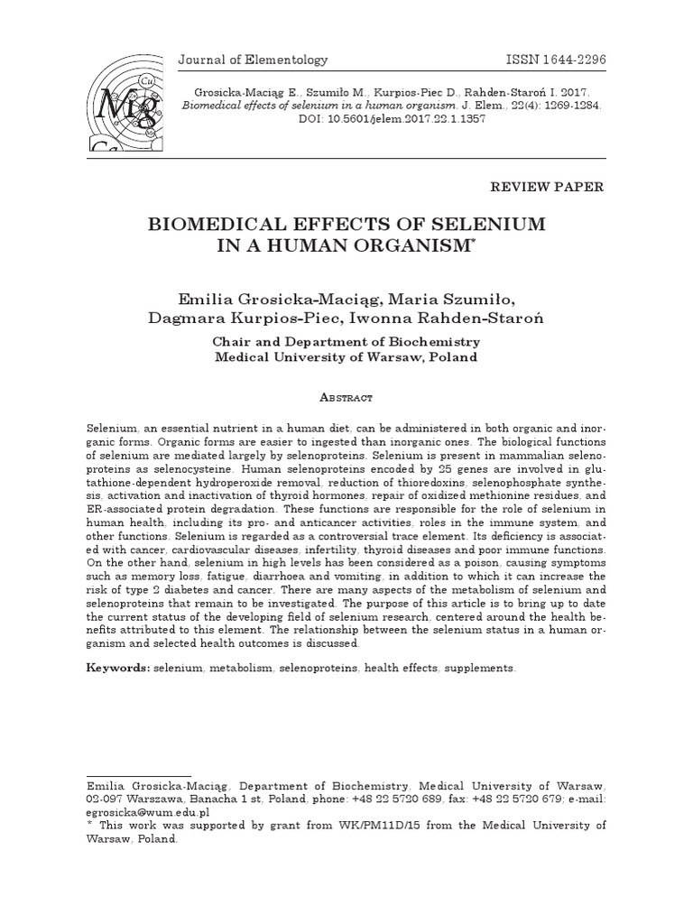 Biomedical Effects of Selenium in Human Body | PDF | Selenium ...