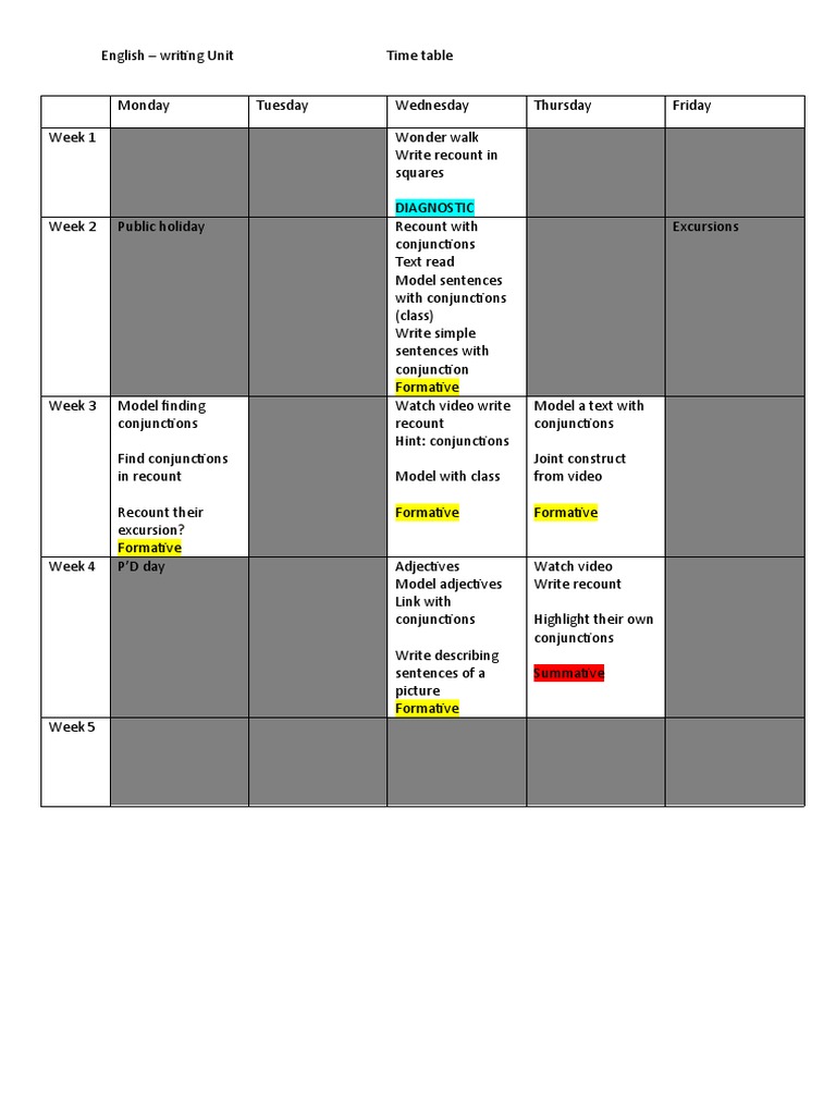 Writing Timetable | PDF