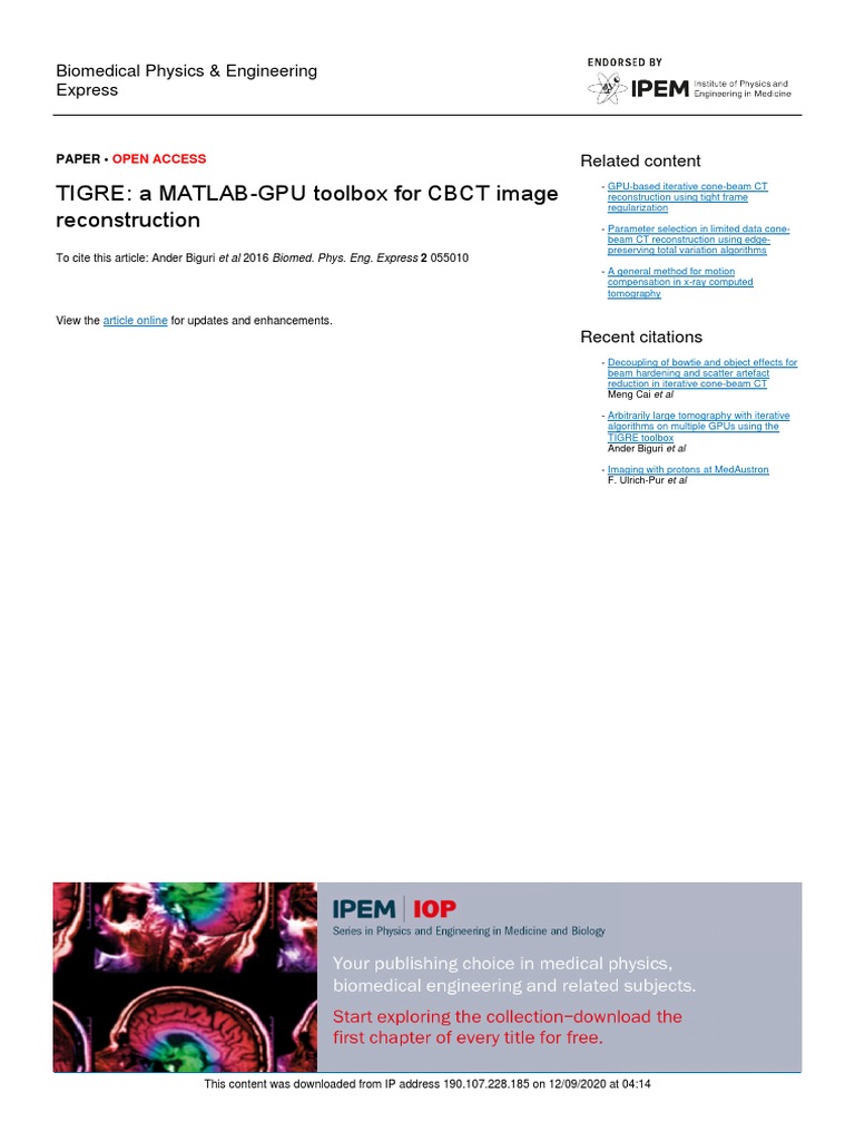 TIGRE - A MATLAB GPU Toolbox For CBCT Image Reconstruction | PDF | Matrix (Mathematics) | Tomography