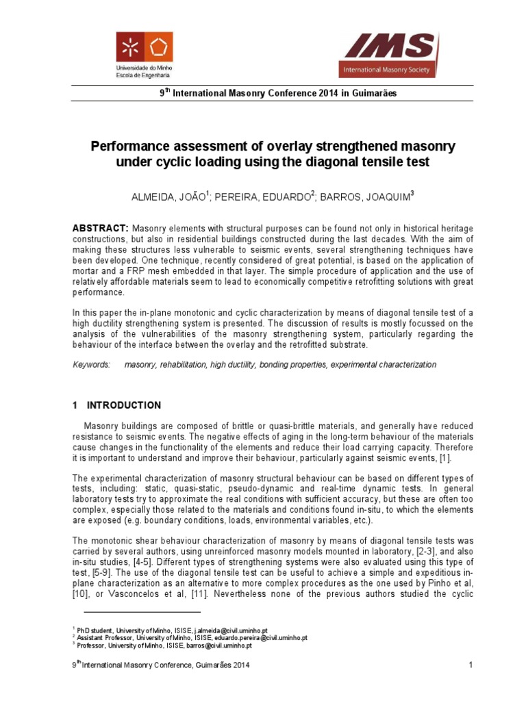 Performance Assessment of Overlay Strengthened Masonry Under Cyclic ...