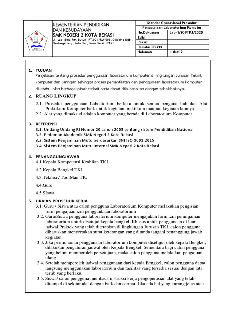 SOP Penggunaan Lab | PDF