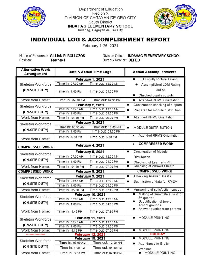 Accomplishment and Narrative Report Feb | PDF