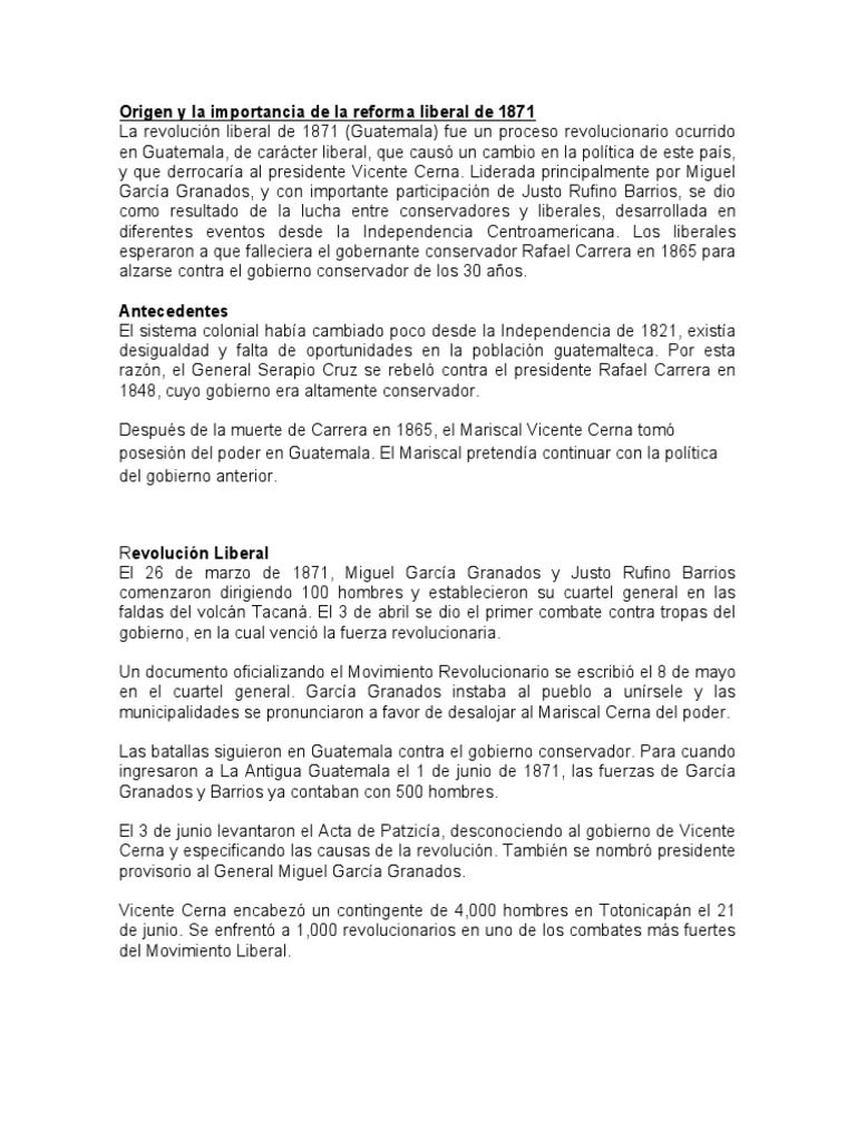 Origen y La Importancia de La Reforma Liberal de 1871 | PDF | Guatemala ...