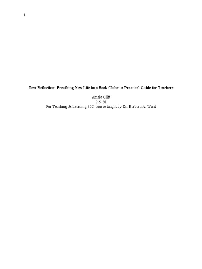 Text Reflection - Breathing New Life | PDF | Classroom | Books