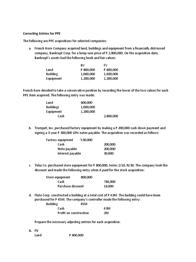 Correcting Entries For PPE | PDF | Depreciation | Investing