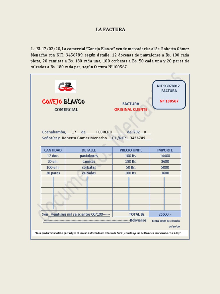 La Factura Ejercicios | PDF