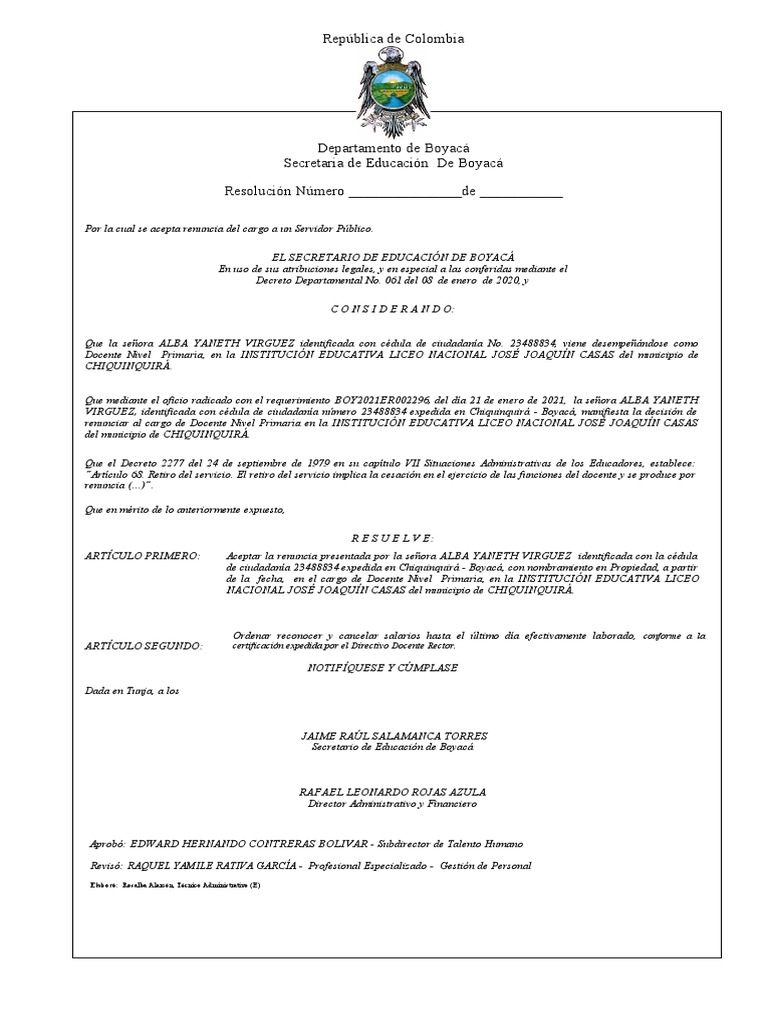 Renuncia Alba Yaneth Virguez | PDF | Gobierno